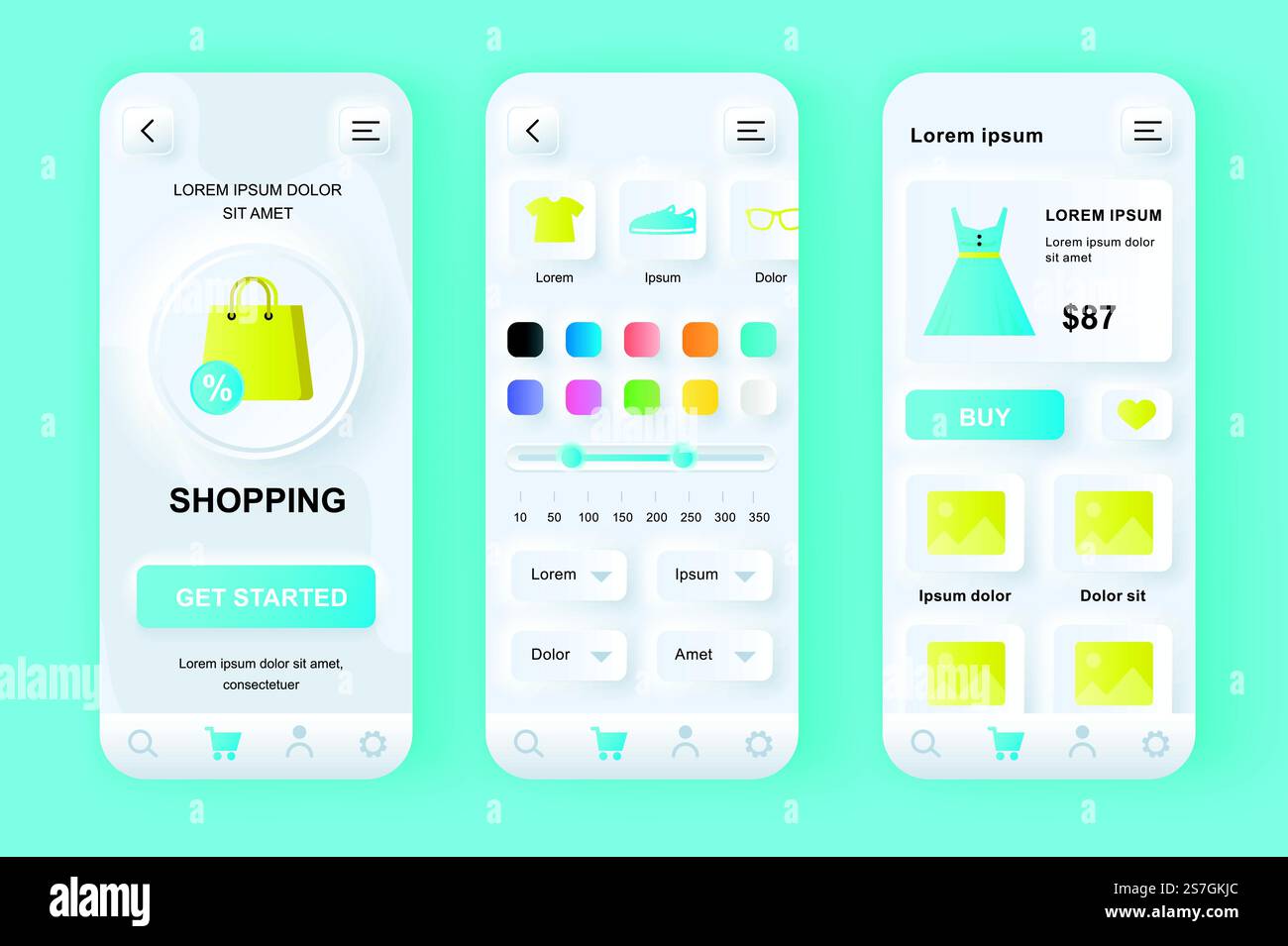 Shopping unique neumorphic design kit. Shopping app for clothing store ...
