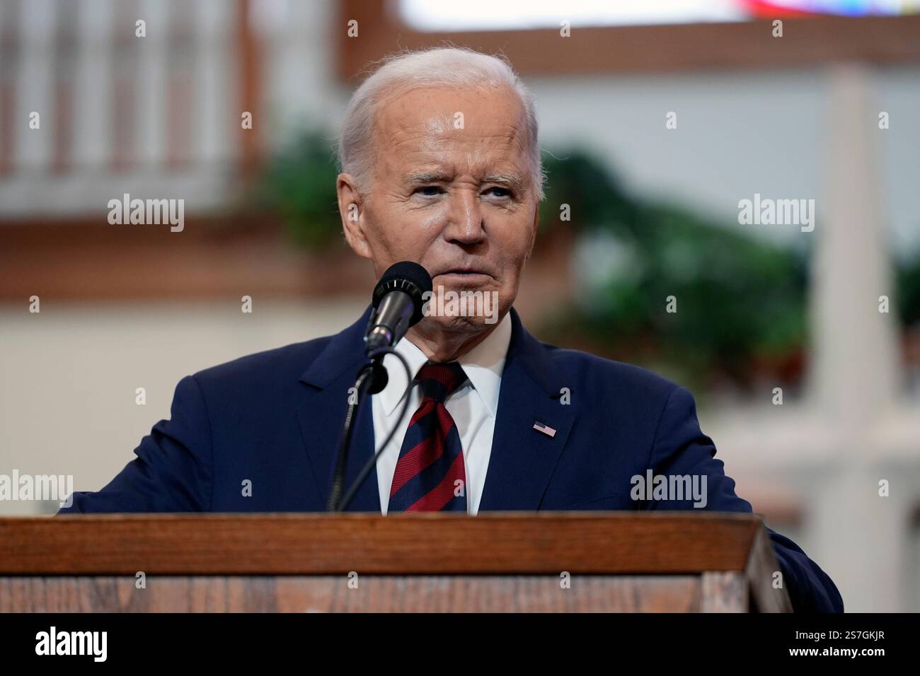 President Joe Biden speaks during a church service at Royal Missionary ...
