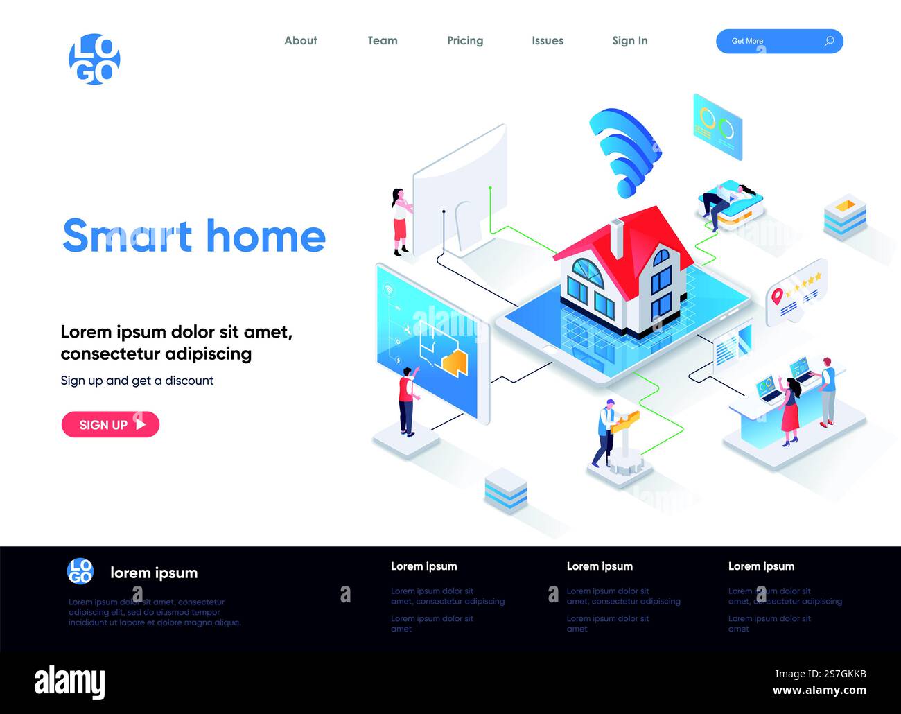 Smart home isometric landing page. Online home control, monitoring and ...