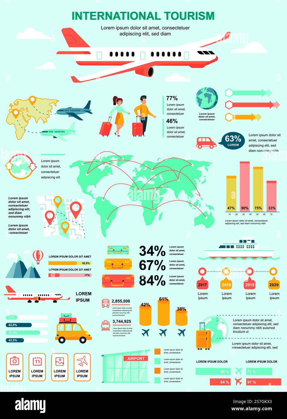 International tourism banner with infographic elements. Poster template with flowchart, data ...