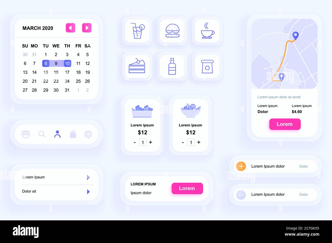 GUI elements for food delivery mobile app. Online food order and ...