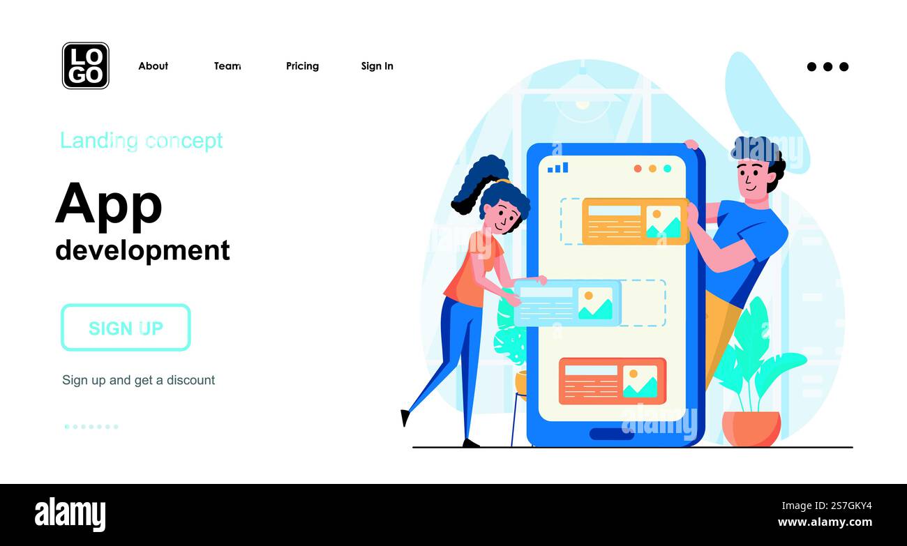 App Development Web Concept Team Develop Layout Of Smartphone Interface Places Elements On