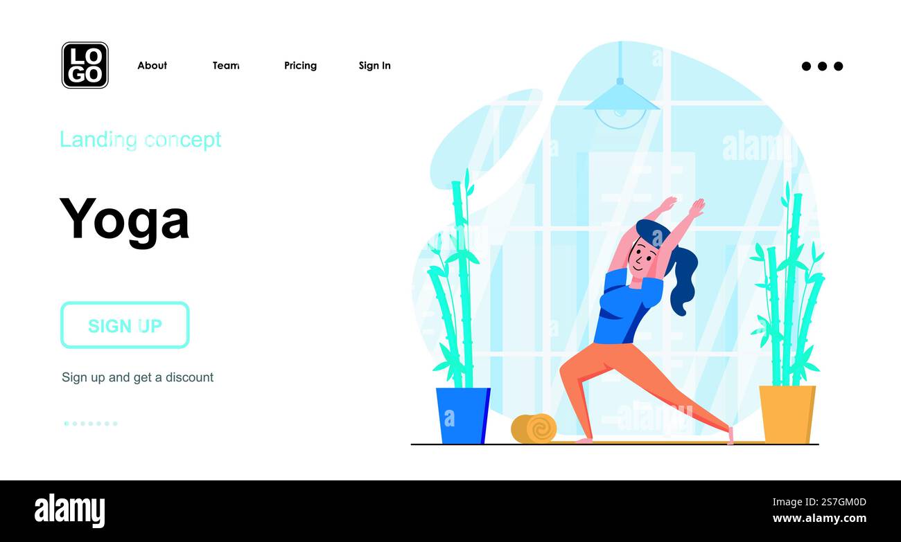 Yoga web concept. Woman practicing asanas and balance training, doing fitness in gym. Sports ...