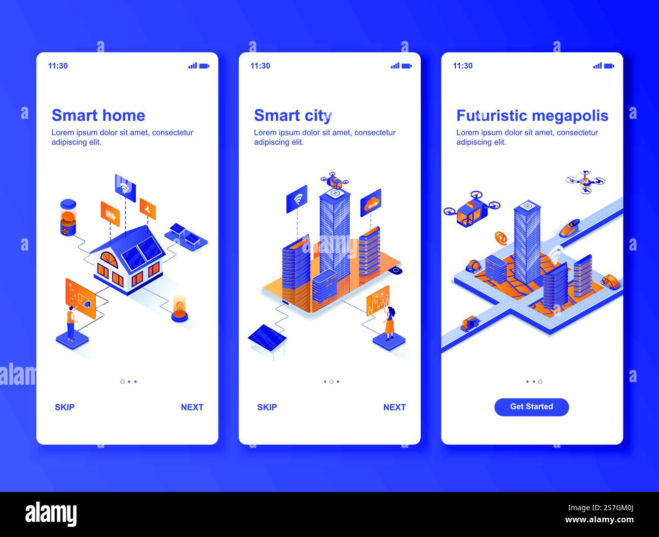 Smart home isometric design kit. Smart city technology, futuristic ...