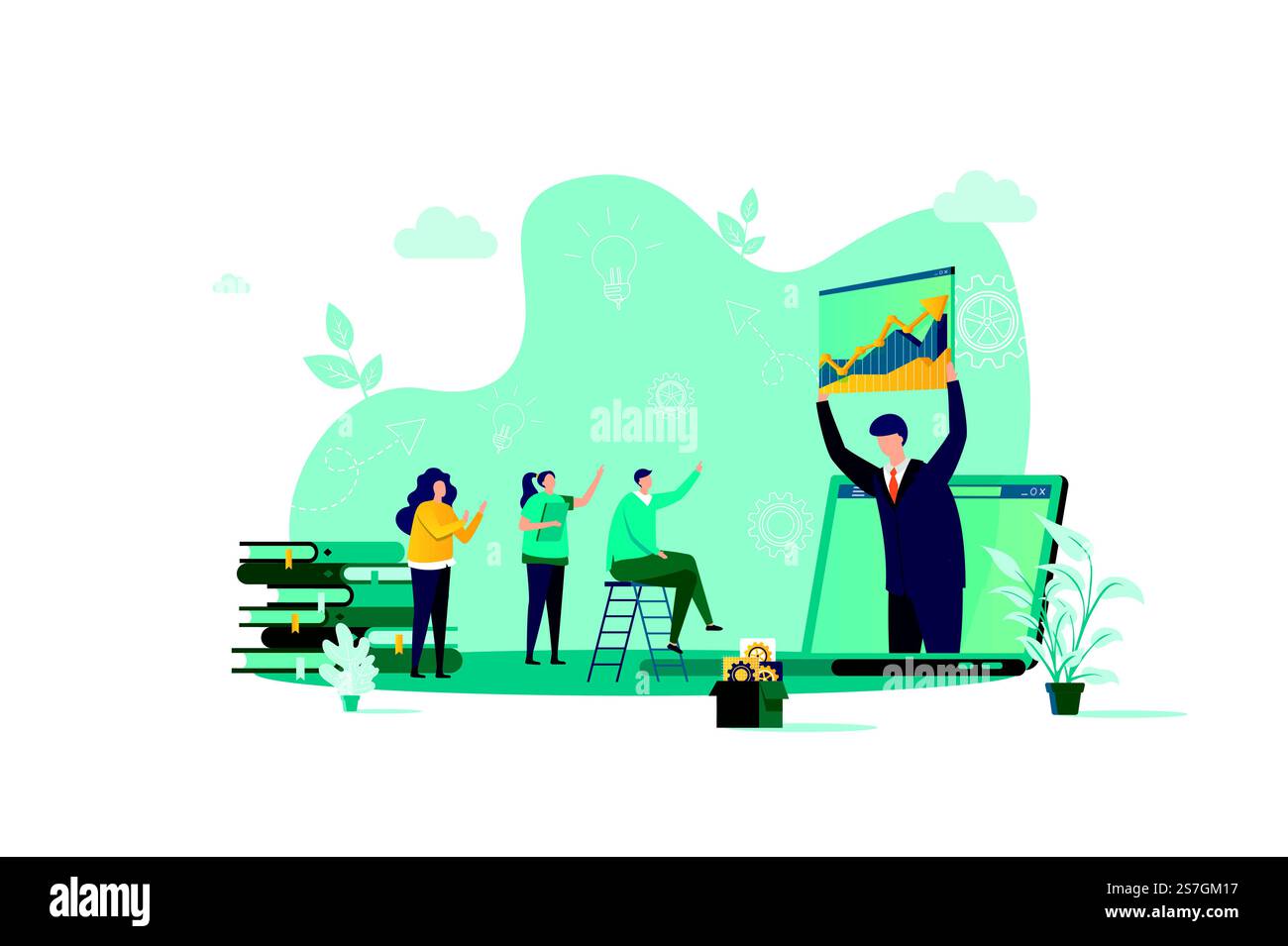 Coaching concept in flat style. Business coach making presentation ...