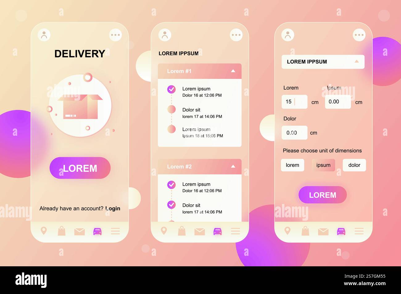 Delivery service neumorphic elements kit for mobile app. Registration ...