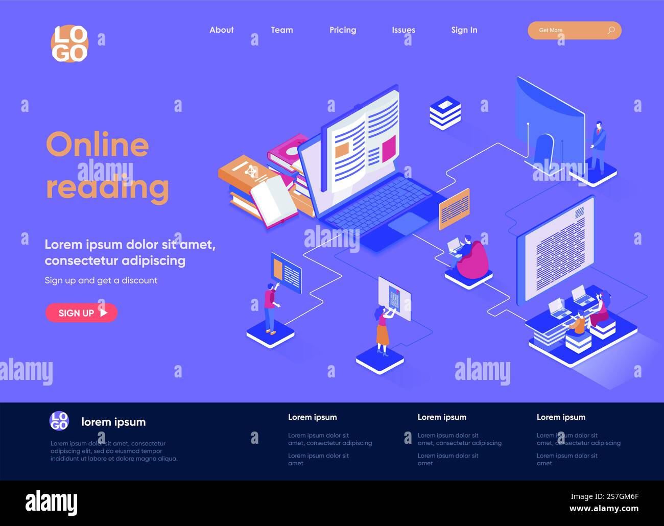 Online reading isometric landing page. Distance education and knowledge ...