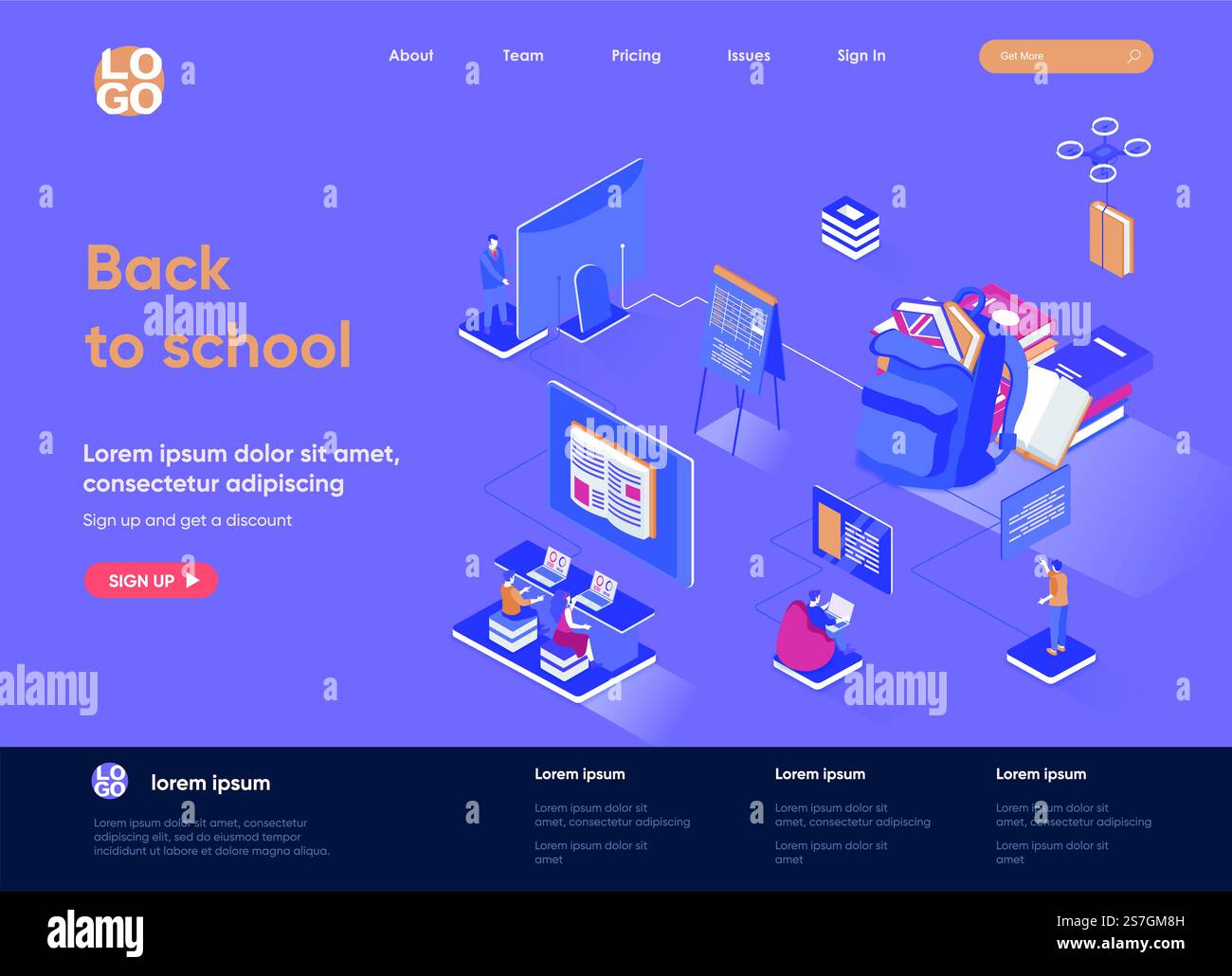 Back to school isometric landing page. Elementary and high schools ...