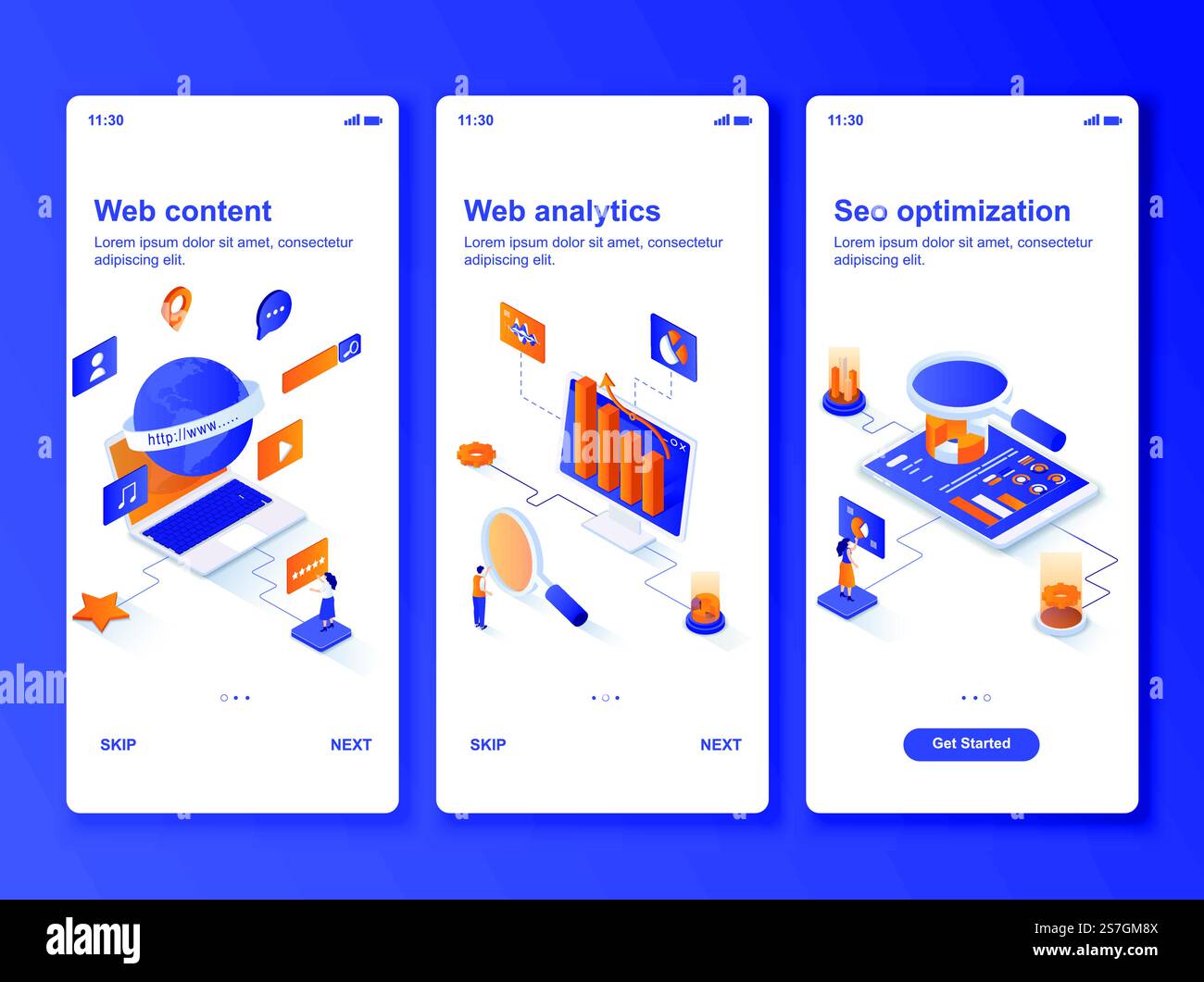 Web Analytics Isometric Gui Design Kit Web Content Production Seo Optimization Templates For