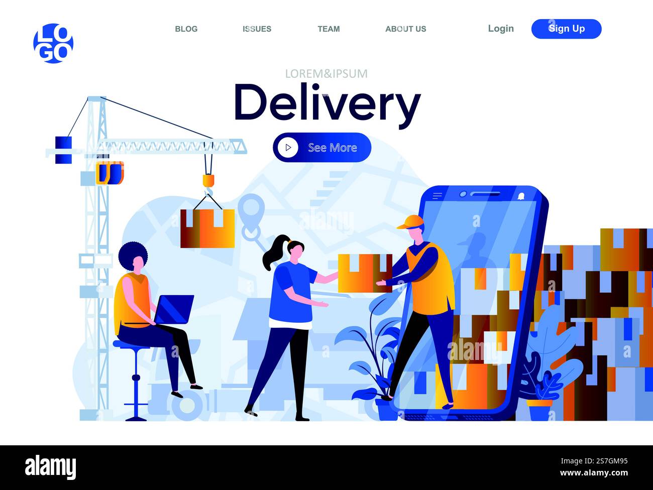 Delivery flat landing page. Customers using delivery mobile application ...