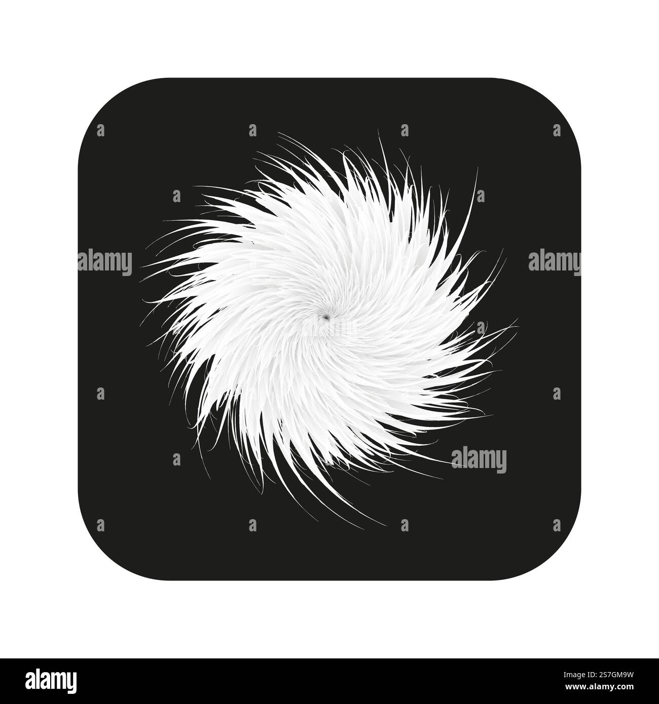 Abstract spiral shape. White lines on black. Geometric rotating vector. Minimalist artistic ...