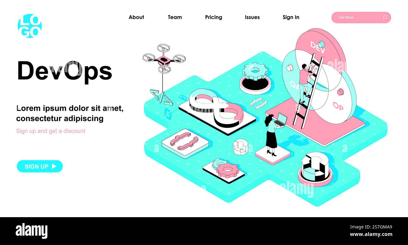 Devops Isometric Concept Monitoring And Optimization Of Development