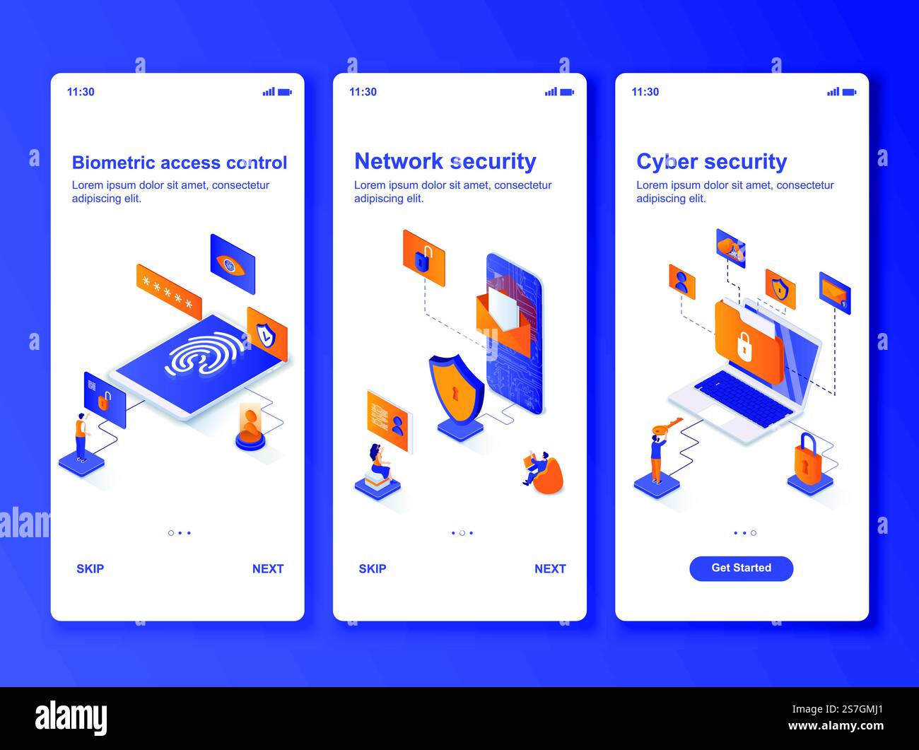 Cyber Security Isometric Design Kit Biometric Access Control And Identification Network