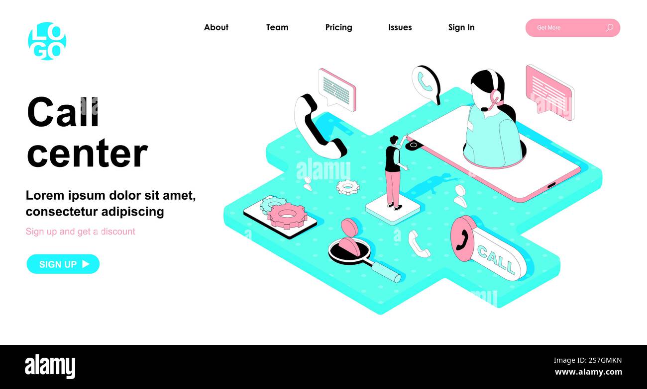 Call center isometric concept. Operator answers customer calls ...