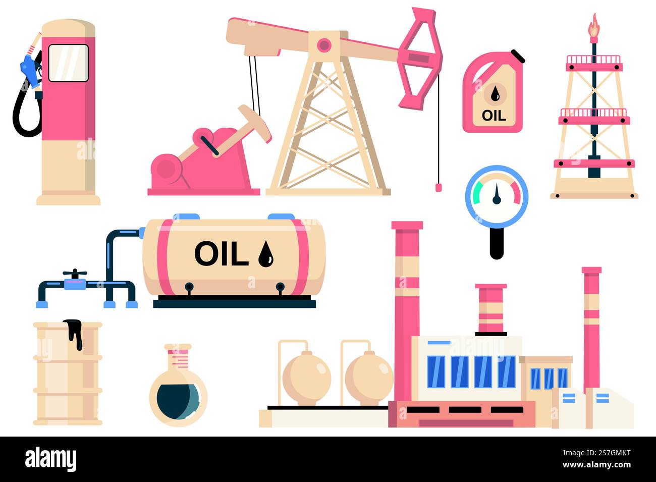 Oil industry isolated elements set. Bundle of gas station, fuel ...