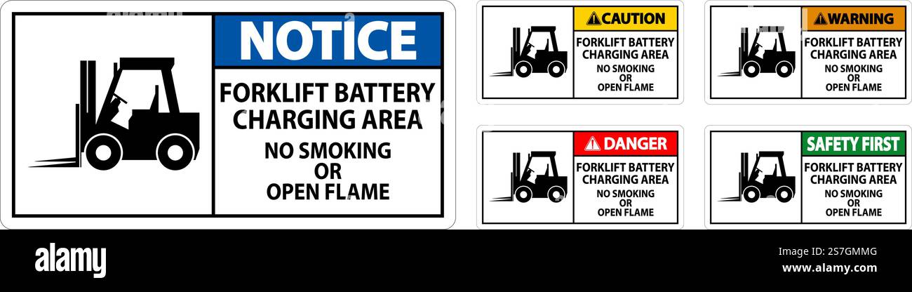 Danger Sign Forklift Battery Charging Area, No Smoking Or Open Flame ...