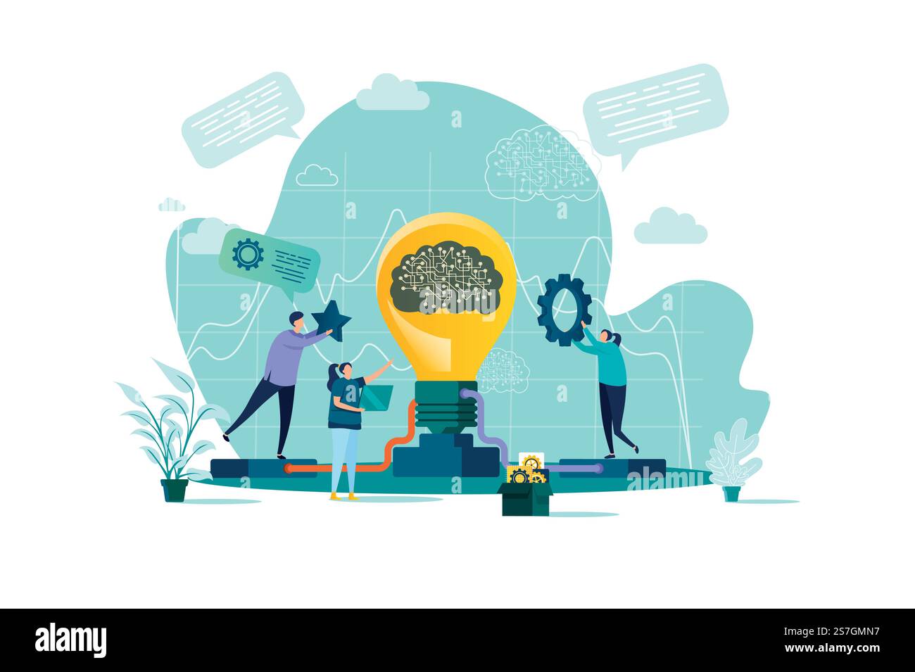 Brainstorming concept in flat style. Creative team generate and development business project ...