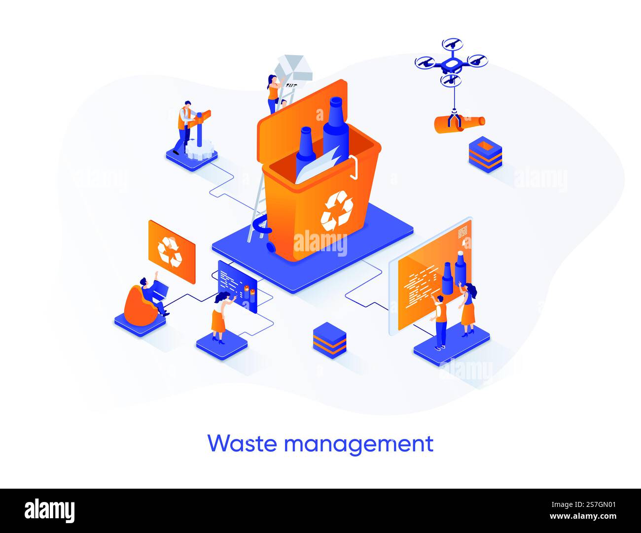 Waste management isometric web banner. Control and management of ...