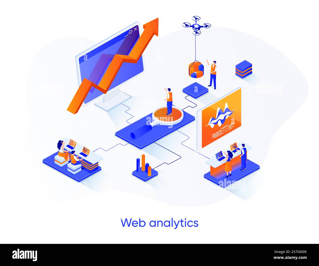 Web analytics isometric web banner. Online business analytics isometry ...