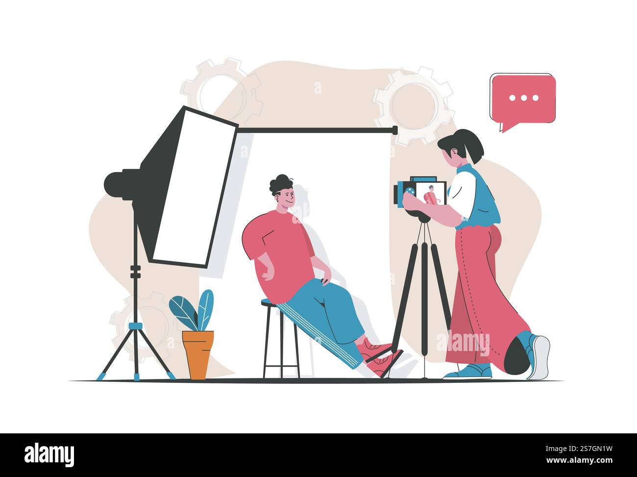 Photo studio concept isolated. Photographer makes photo session for ...