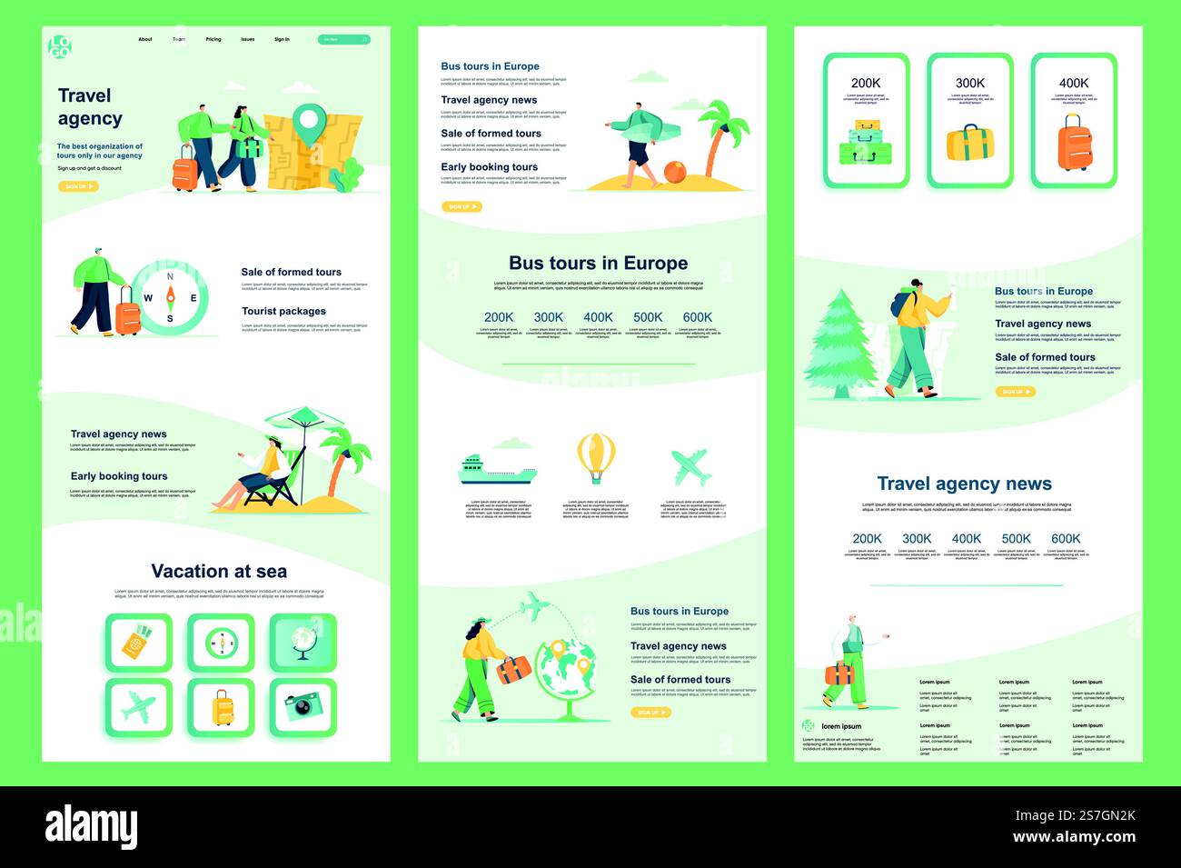 Travel agency flat landing page. Summertime beach vacation, tour ...