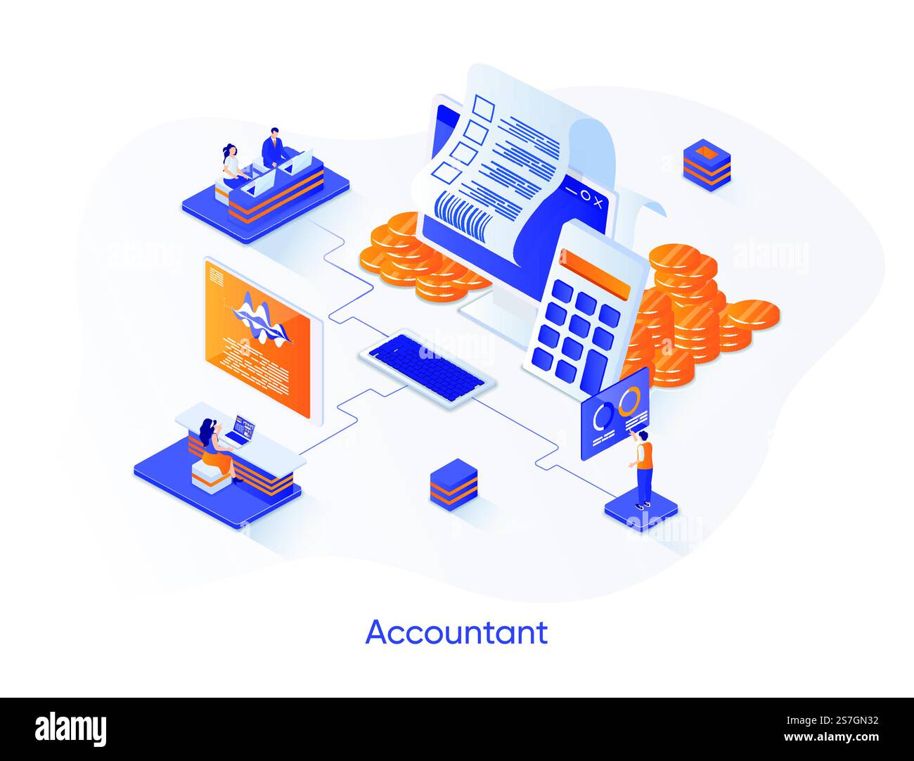 Accountant isometric web banner. Business accounting and audit isometry ...