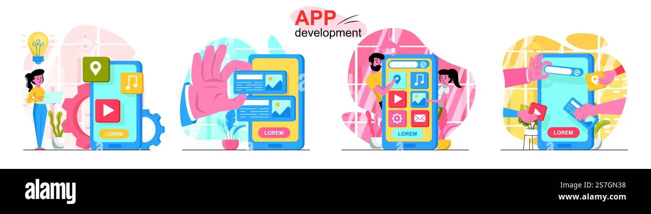 App Development Concept Scenes Set Designer Comes Up With Ideas Developers Create Interface Of
