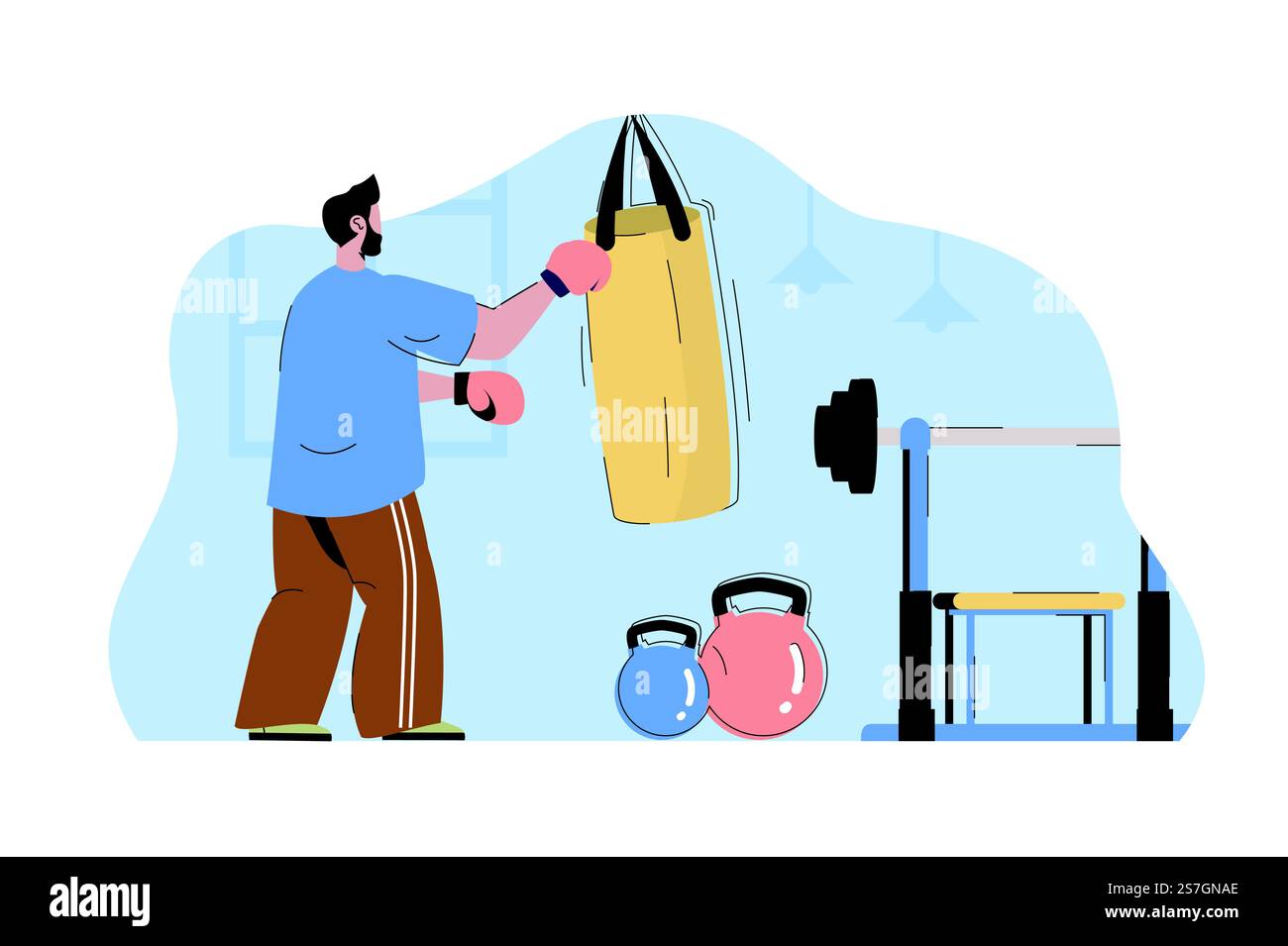 Work hard concept man exercising with punching bag in gym hi-res stock ...