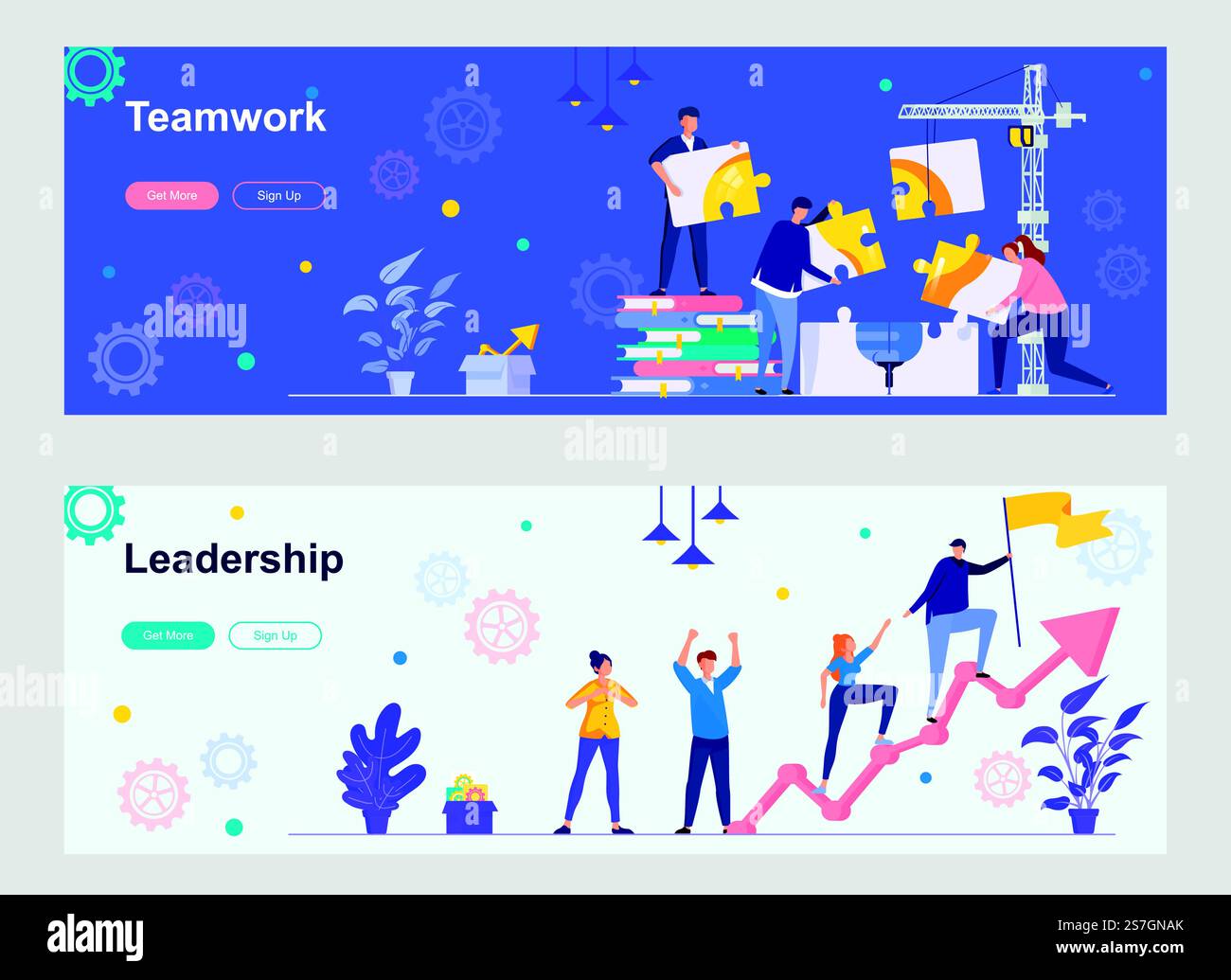 Teamwork and leadership landing page with people characters. Partnership and collaboration ...