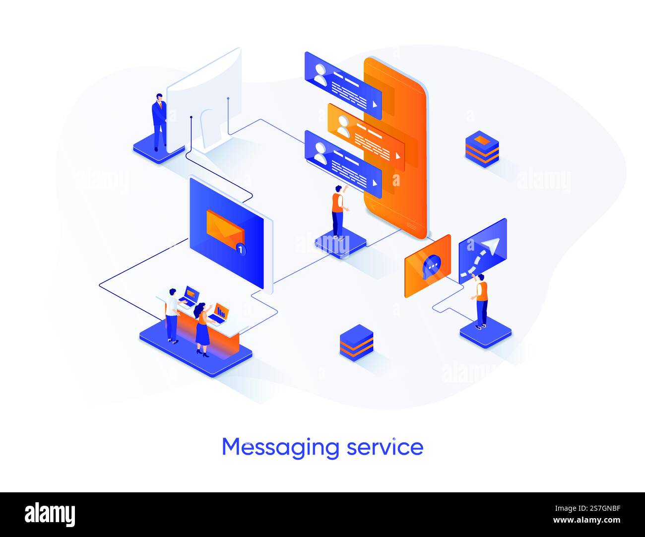 Messaging service isometric web banner. Internet messenger mobile ...