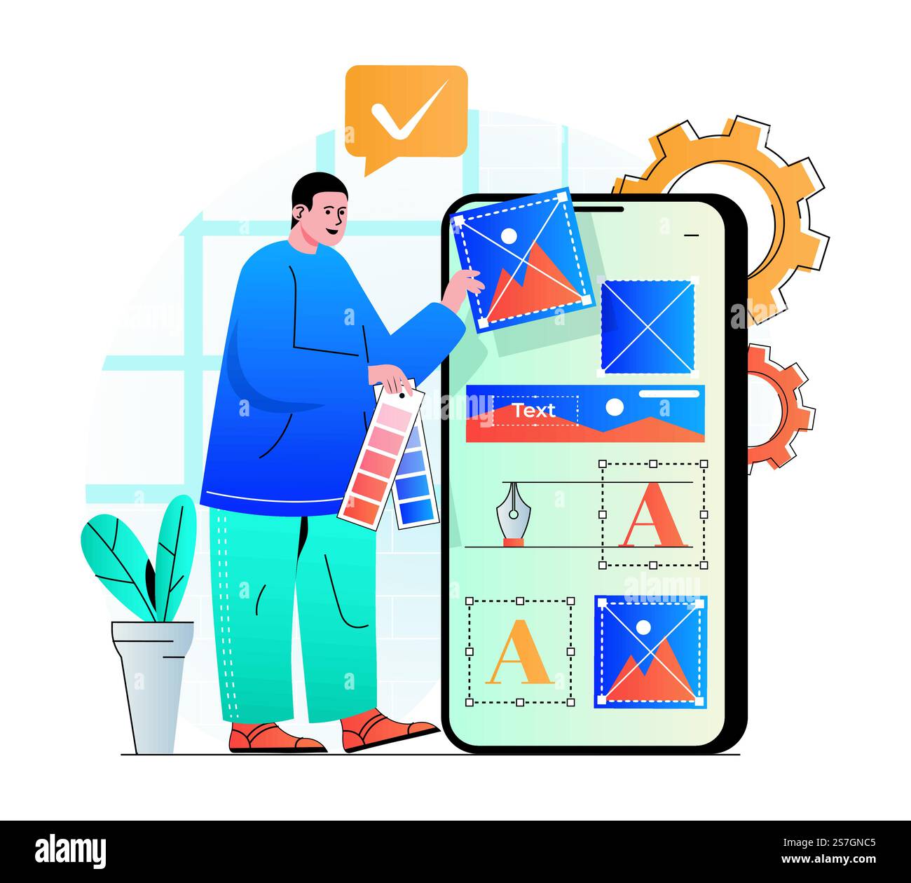 Web Design Concept In Modern Flat Design Man Designer Create And Optimize Graphic Elements