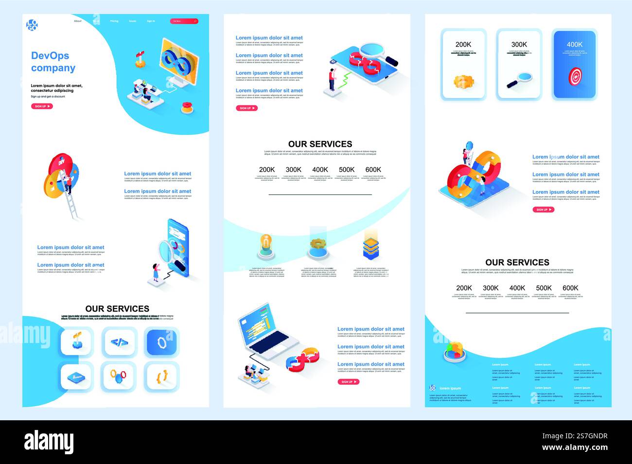 DevOps company isometric landing page. Engineering and automation ...