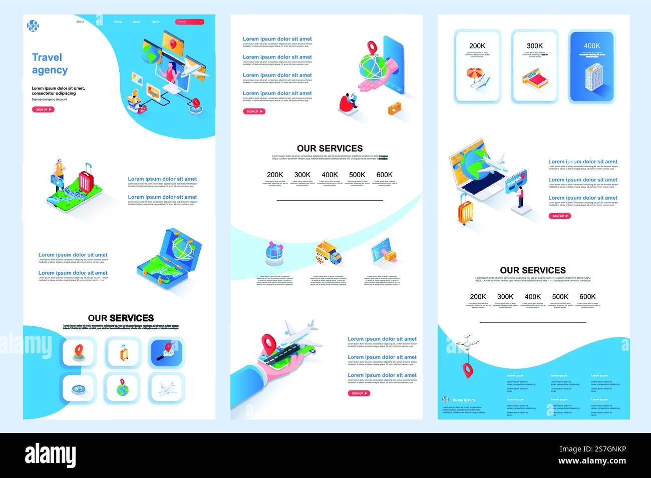 Travel agency isometric landing page. Summertime beach vacation, tour ...