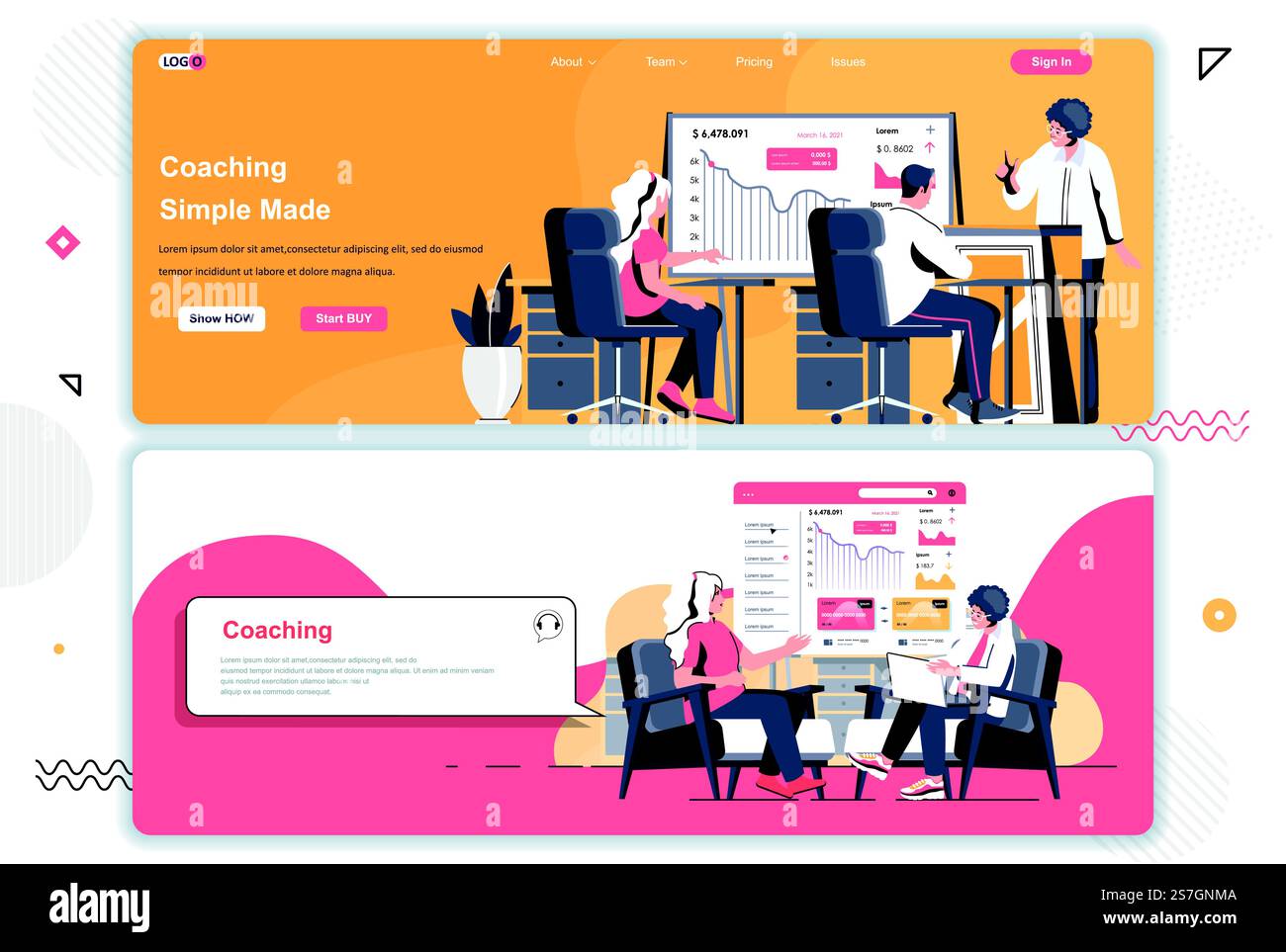 Coaching landing pages set. Business training, motivation and mentoring ...