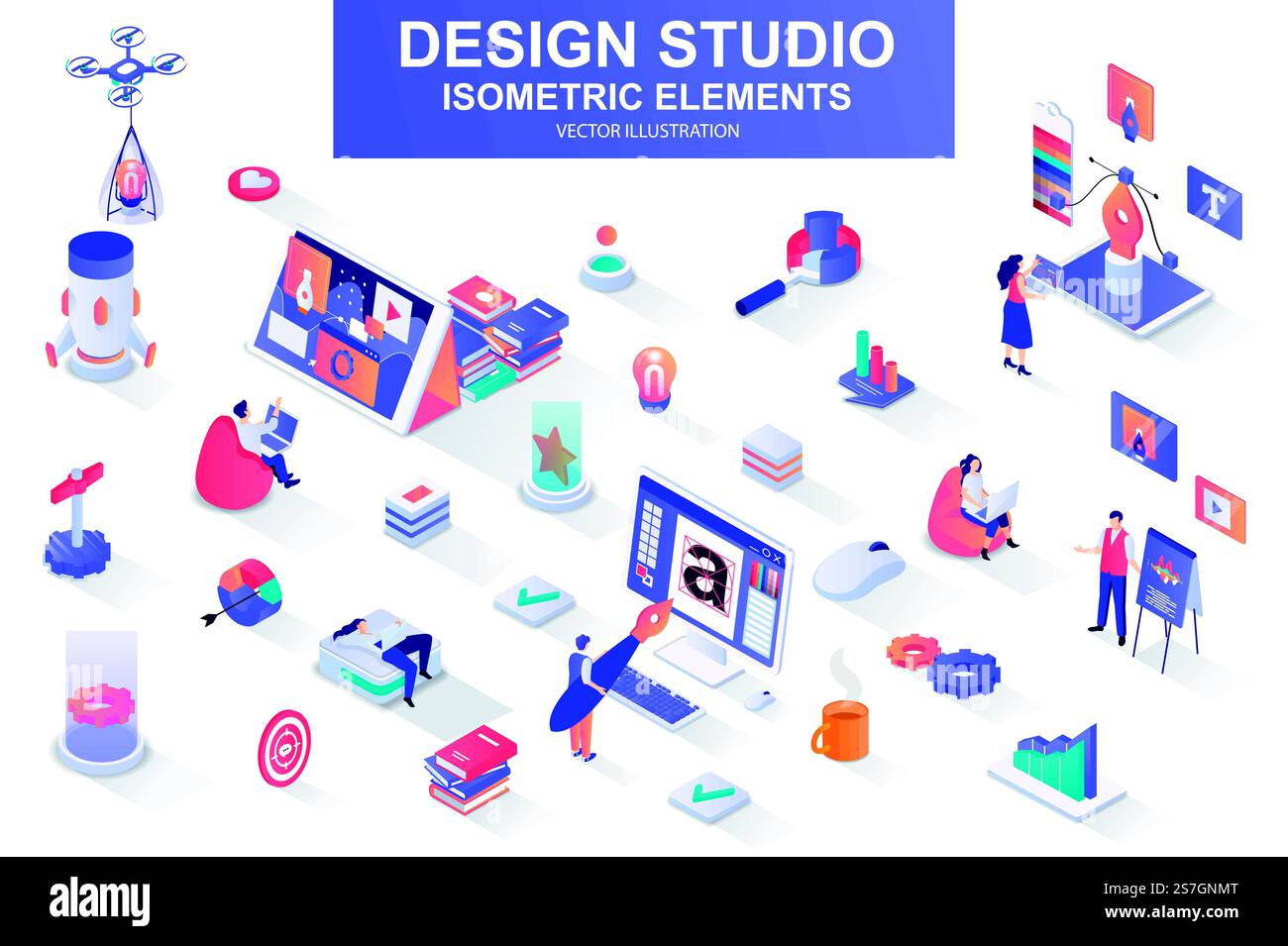 Design studio bundle of isometric elements. Ui UX design, font ...
