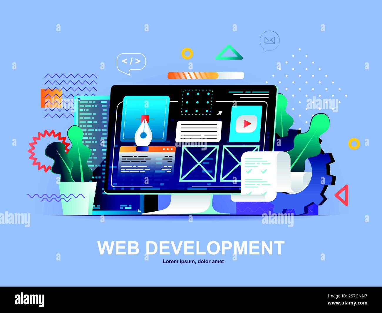 Web development flat concept with gradients. Website construct, prototyping and programming ...