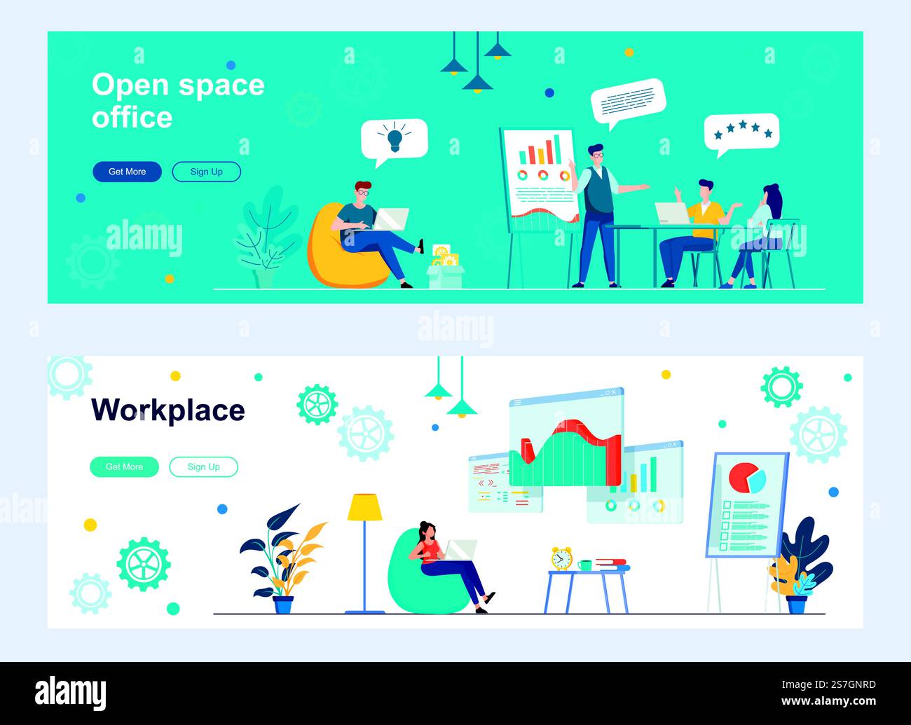 Open space office landing page with people characters. Modern and ...