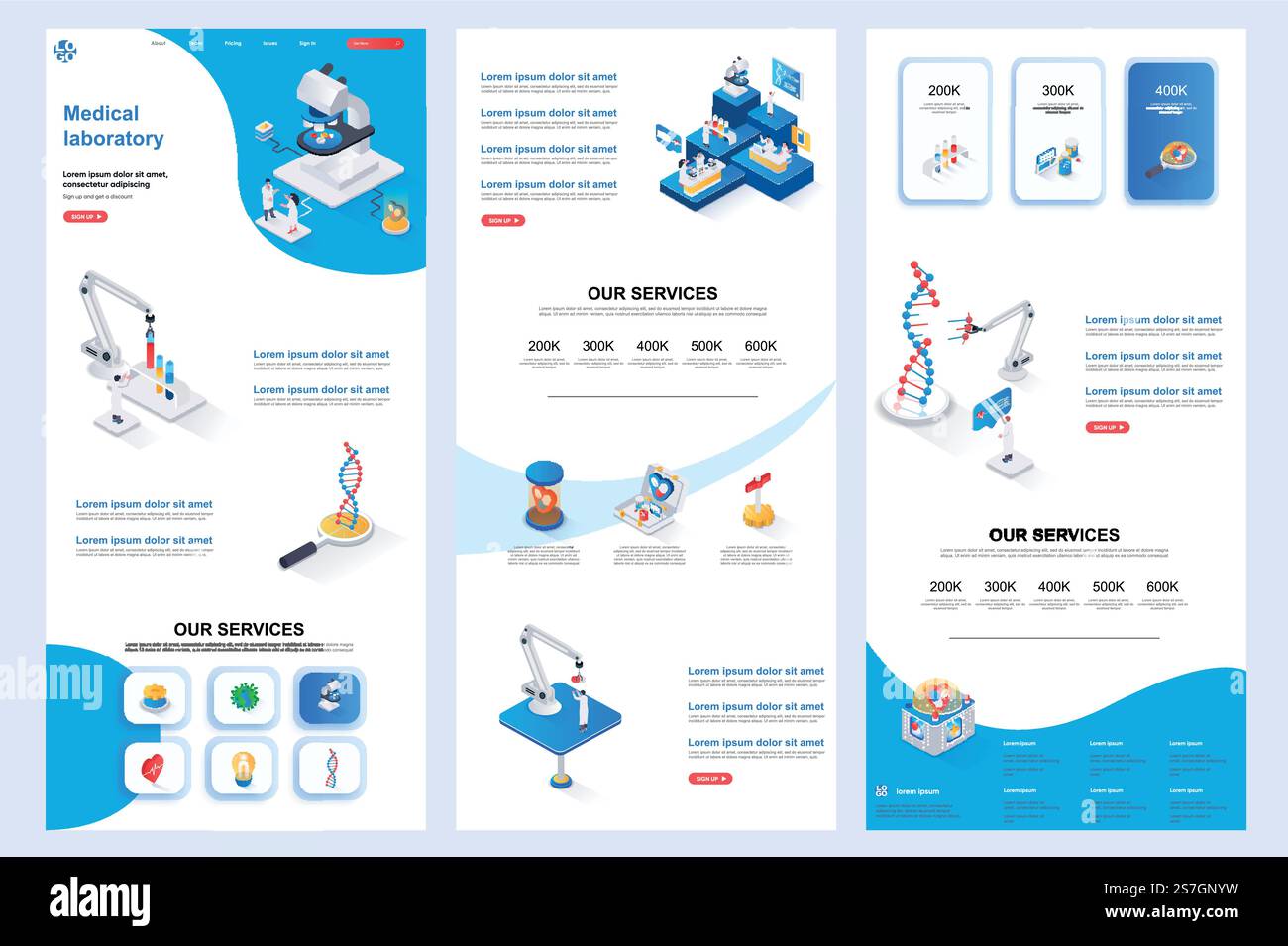 Medical laboratory isometric landing page. Clinical research lab ...