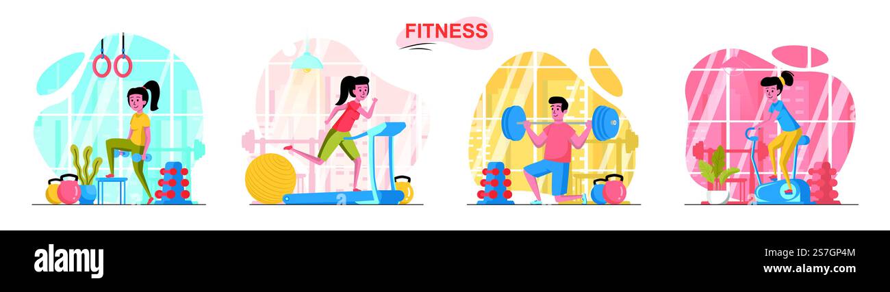 Fitness sport club concept scenes set woman training with dumbbells hi ...