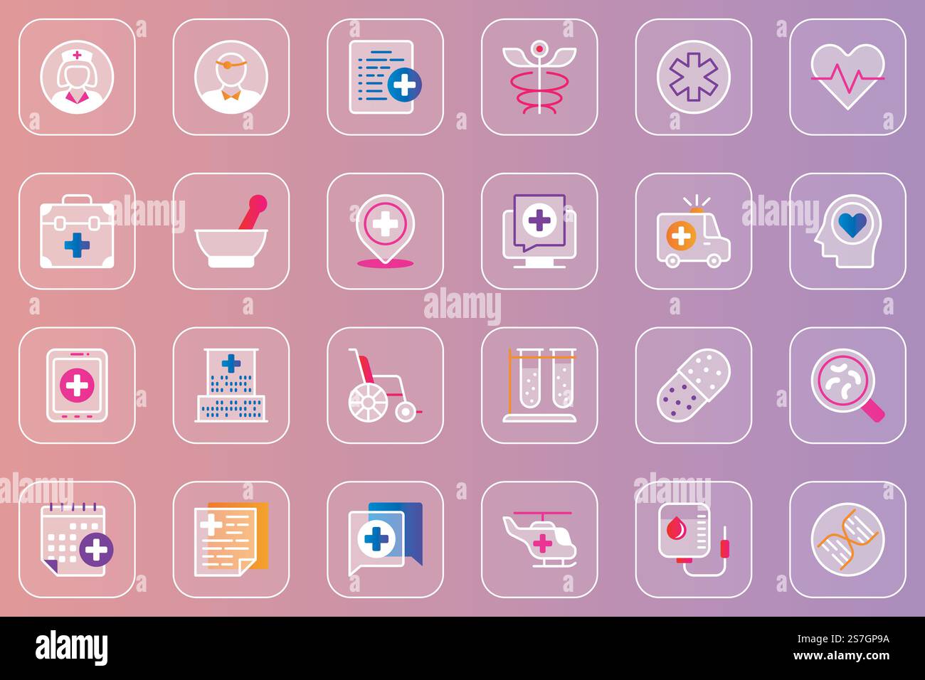 Medical service web glassmorphic icons set. Pack outline pictograms of ...