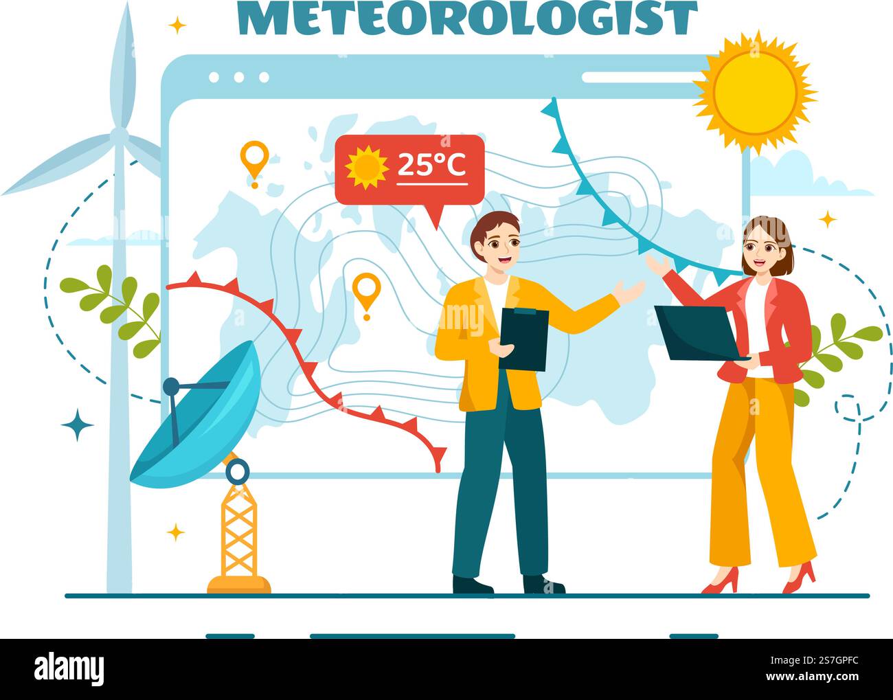 Meteorologist Vector Illustration with Weather Forecast and Atmospheric ...