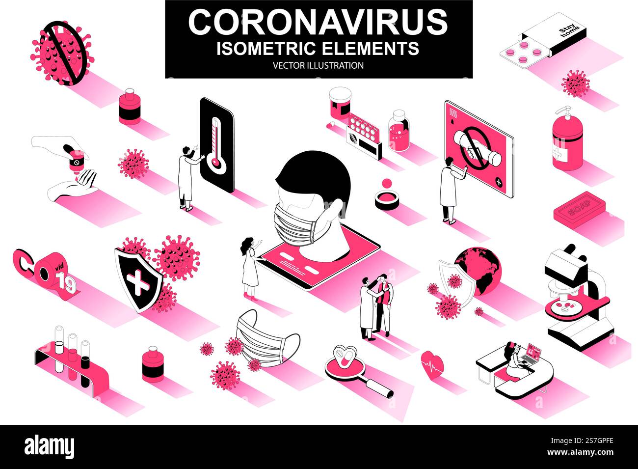 Coronavirus bundle of isometric elements. Drugs, vaccine, patient ...