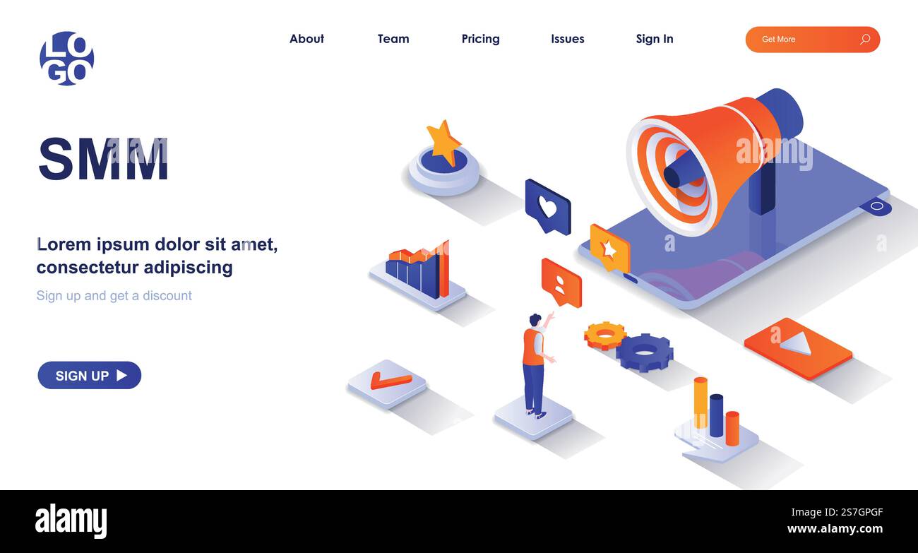 SMM isometric landing page. Attracting clients from social networks ...