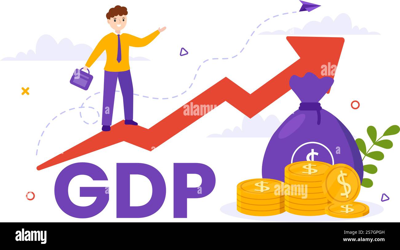 GDP or Gross Domestic Product Vector Illustration with Economic Growth Column and Market ...
