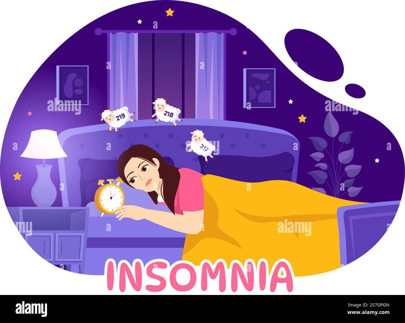 Insomnia Vector Illustration with Young People Unable to Sleep ...