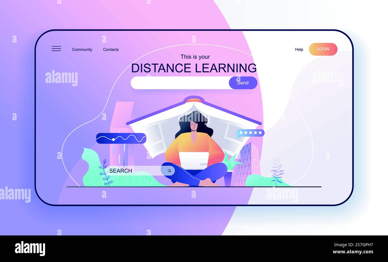 This is your Distance Learning concept for landing page. Woman student ...