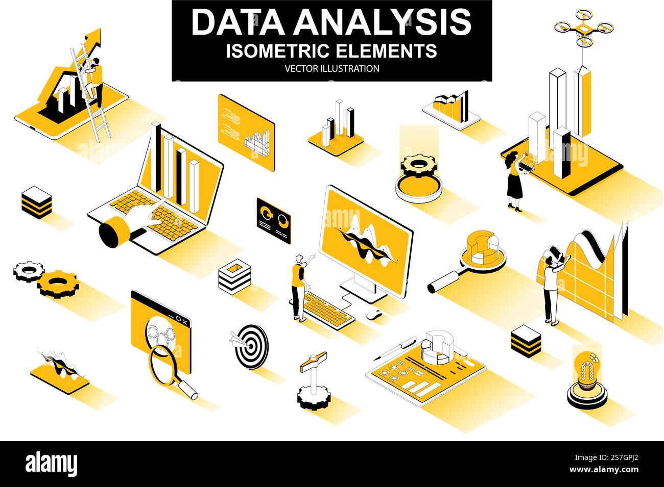 Data analysis bundle of isometric elements growing chart hi-res stock ...