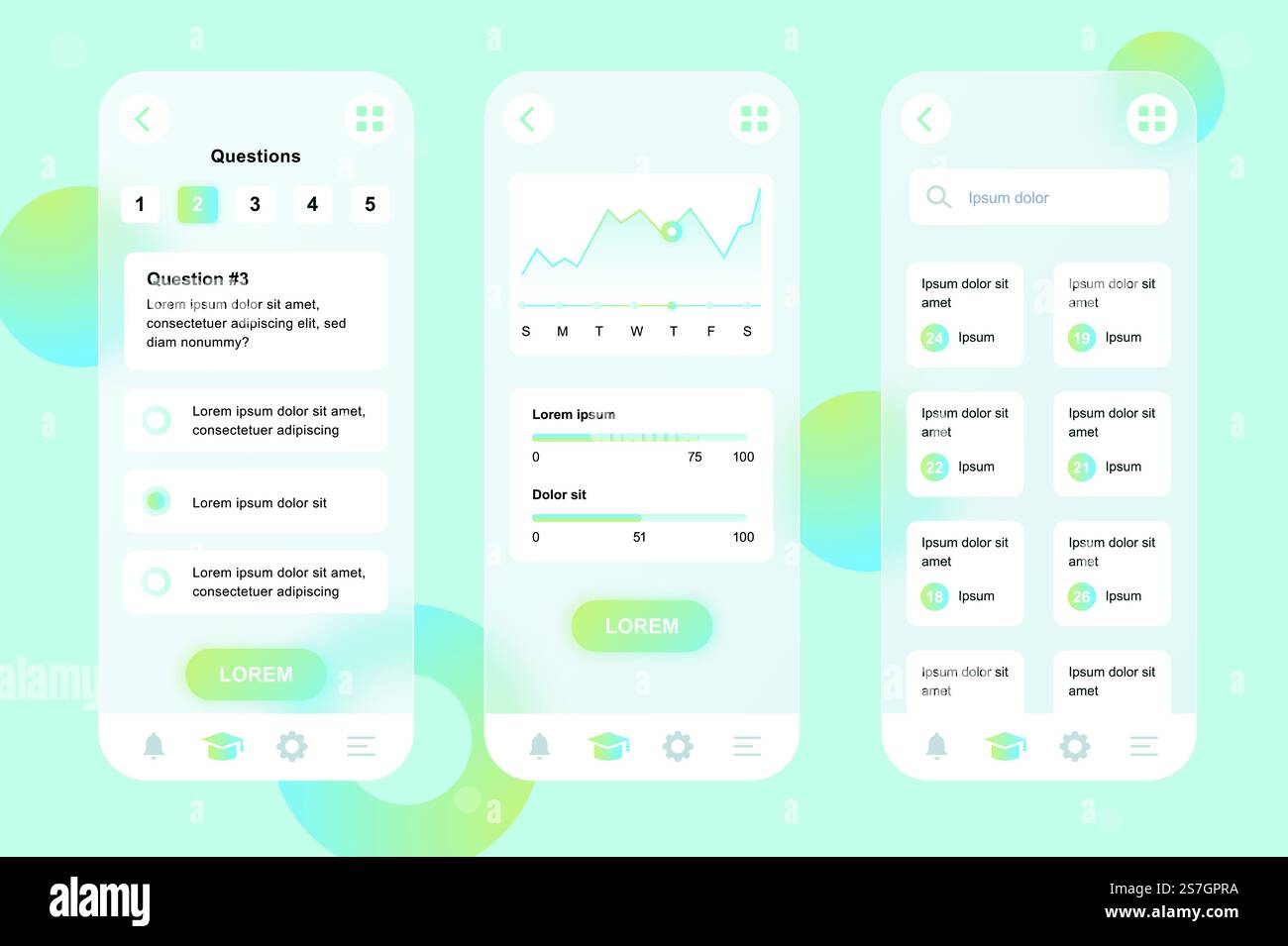 Online learning neumorphic elements kit for mobile app. Online exam ...