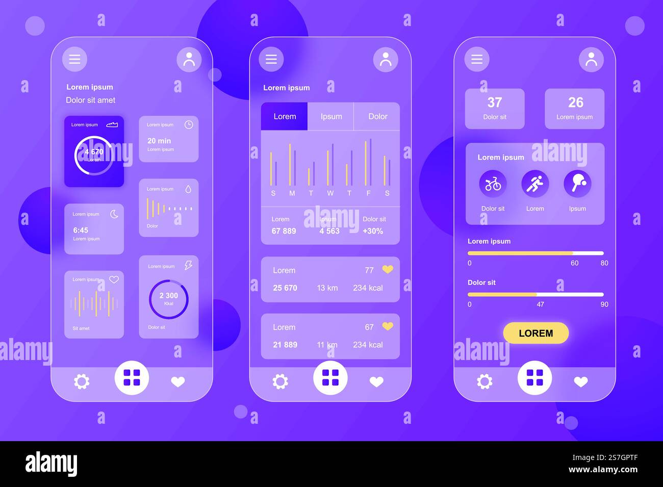 Health Tracking neumorphic elements kit for mobile app. Body indicators ...