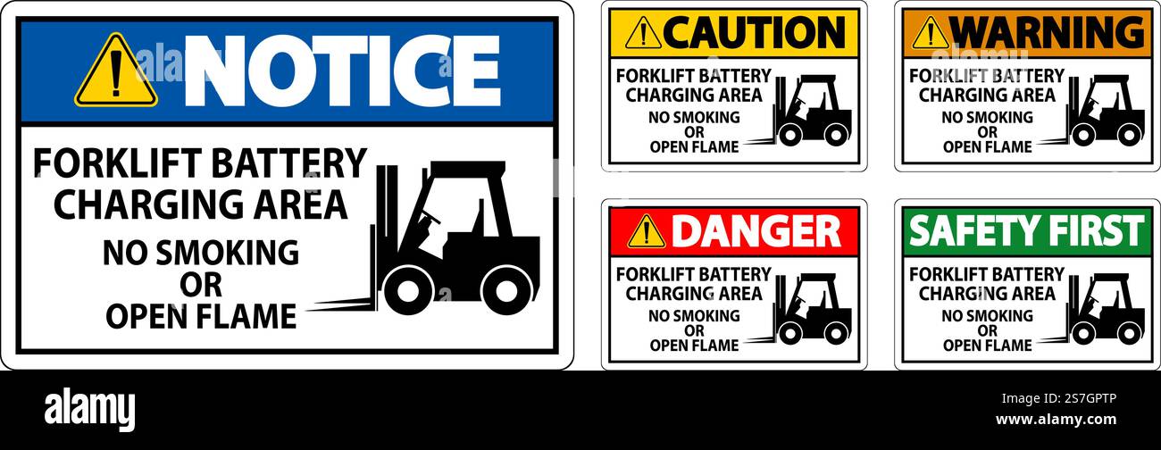 Danger Sign Forklift Battery Charging Area, No Smoking Or Open Flame ...